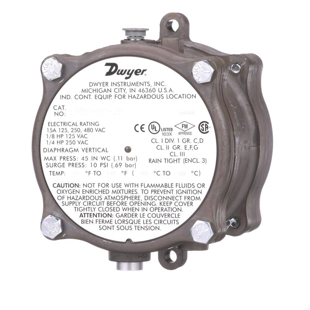 Dwyer® 1950-5-2F 1950 Differential Pressure Switch, Electrical Ratings: 15 A