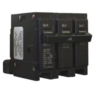 EATON BR320 Type BR Circuit Breaker, 240 VAC, 20 A, 10 kA Interrupt, 3 Poles, Common/Thermal ...