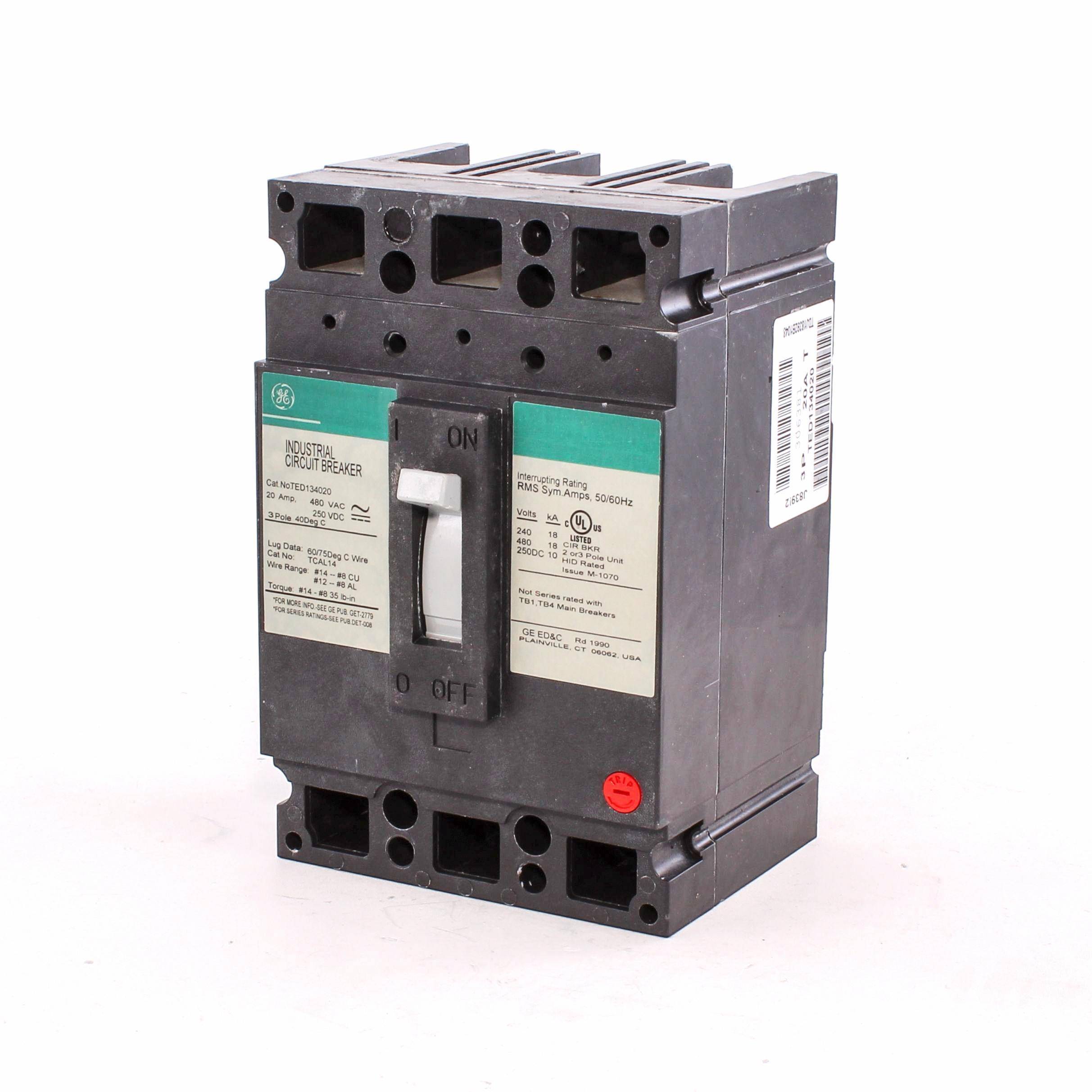 GE TED134020 Type TED Core E Mid Tier Molded Case Circuit Breaker With ...