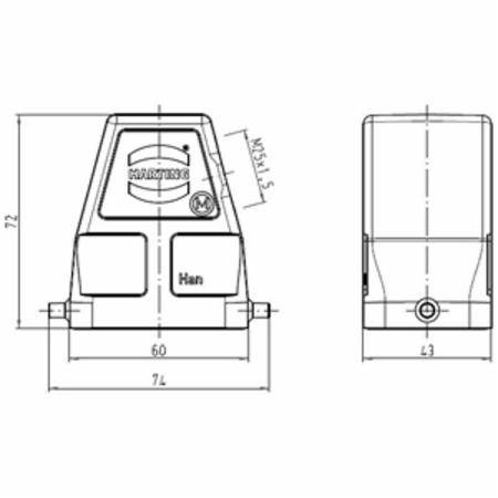 43 MM x 60 MM x 51 MM, Harting Technology Group 19-30-006-0546 Han® 6 B ...