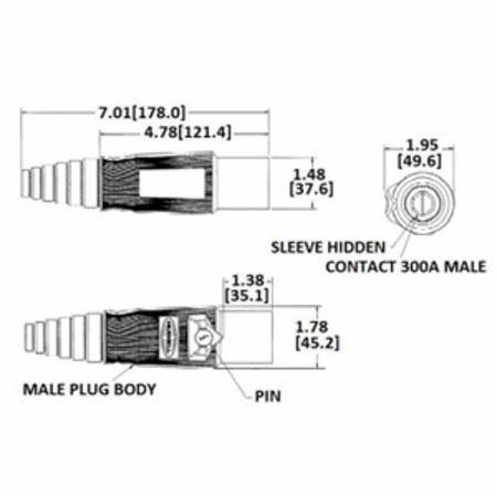 600 VAC/250 VDC 300 A, Hubbell Incorporated HBL300MBK Cam Type Plug ...