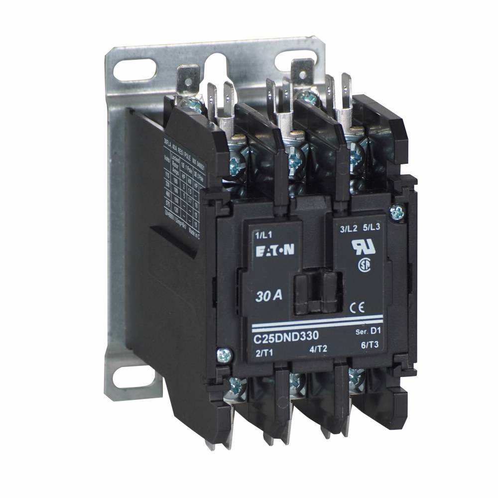 EATON C25DND330A Definite Purpose Contactor, 110 to 120 VAC V Coil, 30 ...