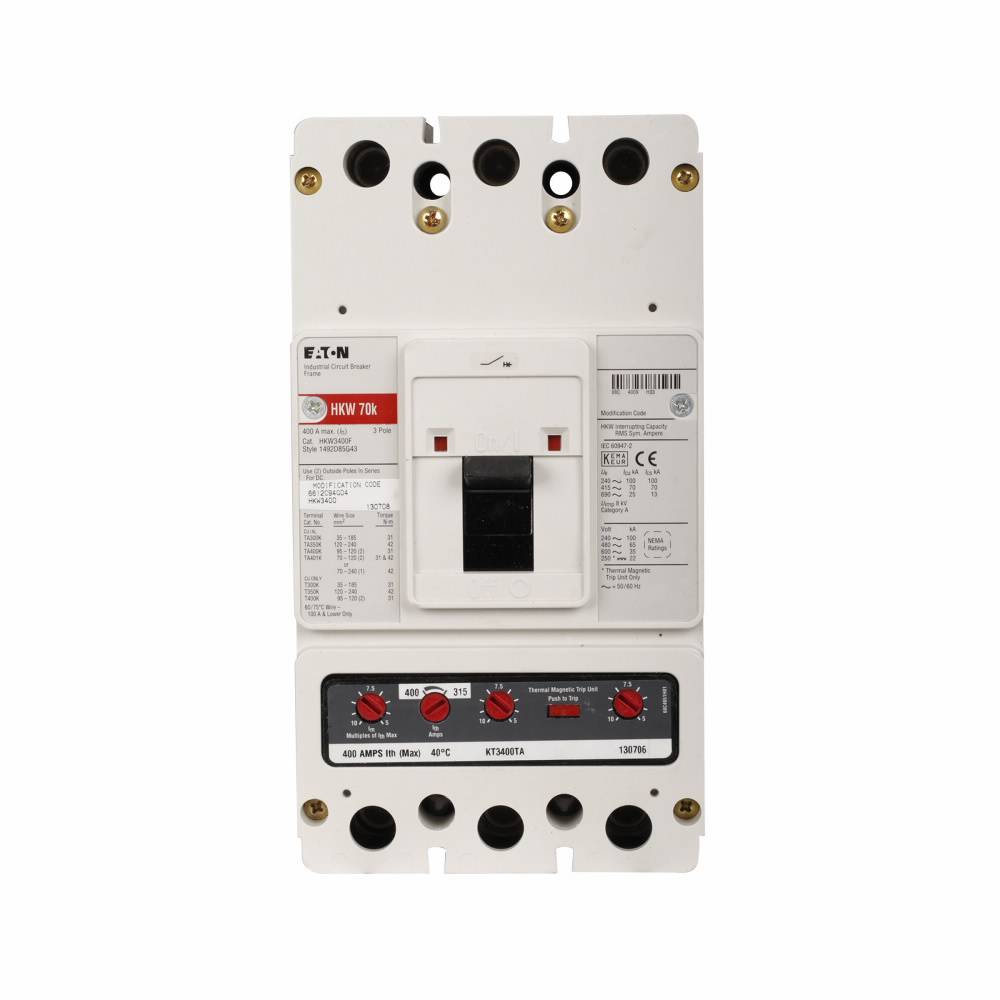 EATON HKW3400F Molded Case Circuit Breaker Frame, 600 VAC/250 VDC, 400 ...