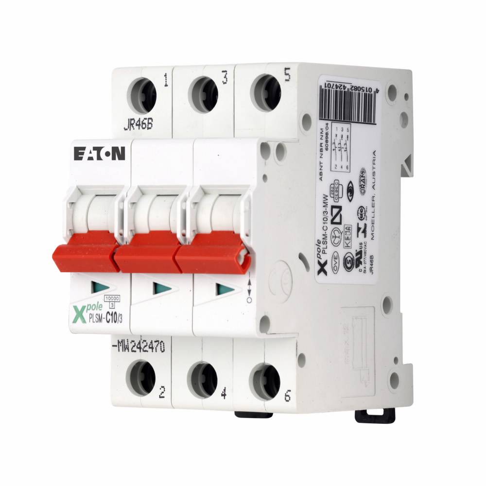 EATON PLSM-C16/3-MW High Quality Miniature Circuit Breaker, 400 VAC, 16 A, 10 kA Interrupt, 3 ...