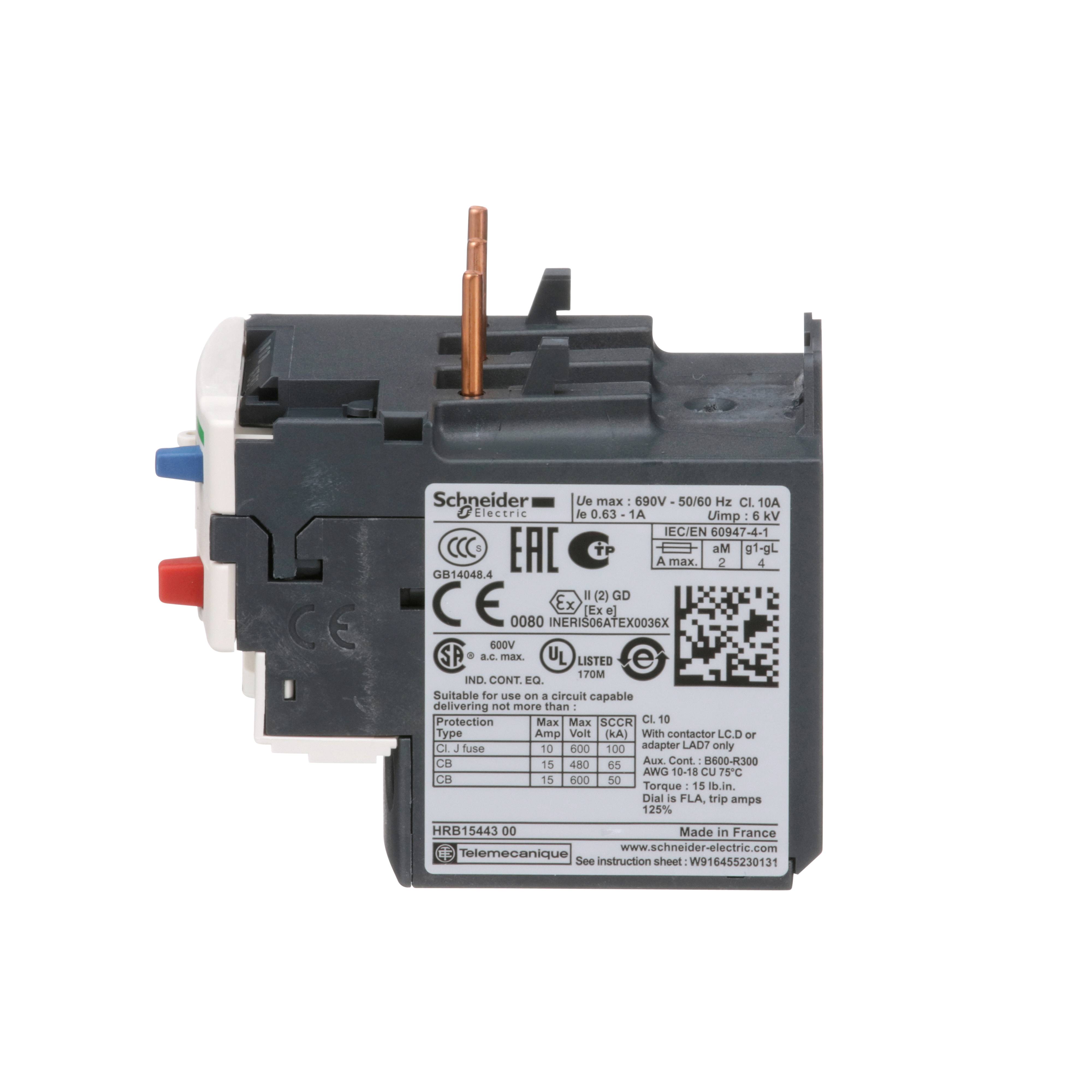 Schneider Electric TeSys® LRD05 D-Line Thermal Overload Relay, 0.63 to ...