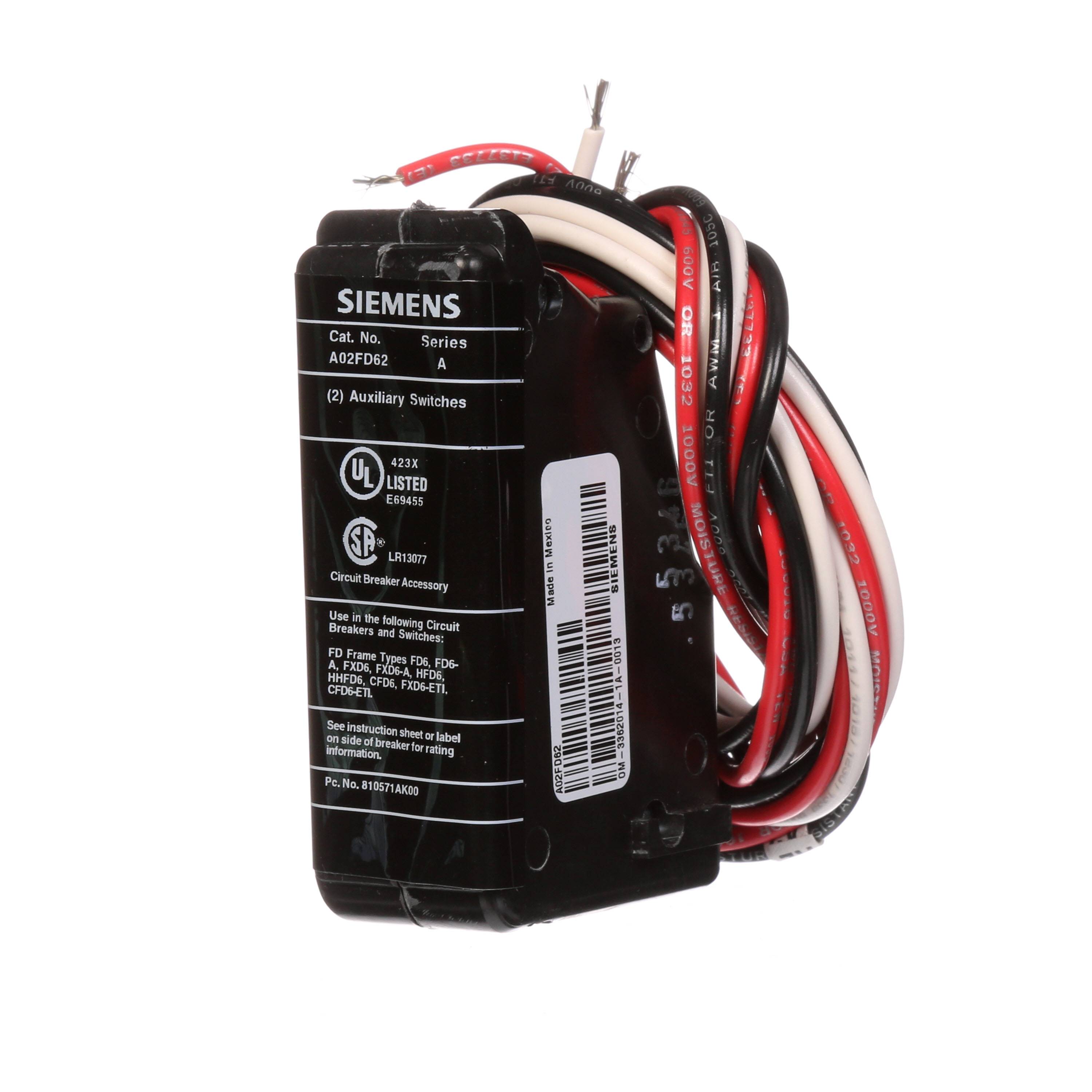 Siemens Sentron™ A02FD62 2-Form C Combination Auxiliary Switch With (2 ...