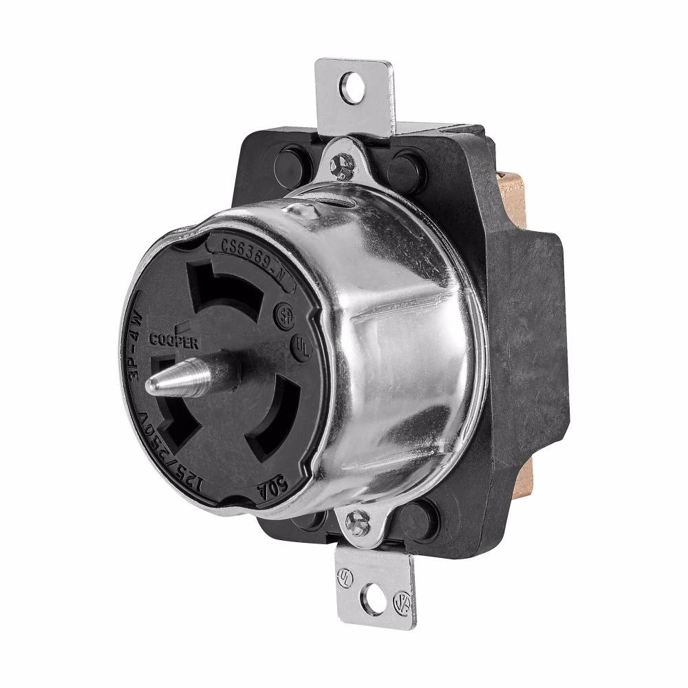 EATON CS6369 Single Locking Receptacle, 125/250 VAC, 50 A, 3 Poles, 4 ...