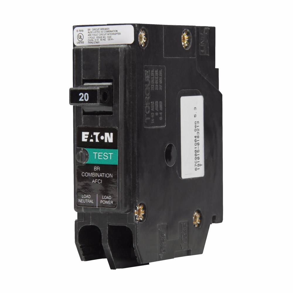 EATON BRP120AF Type BR Arc Fault Circuit Interrupter, 120 VAC, 20 A, 10 ...