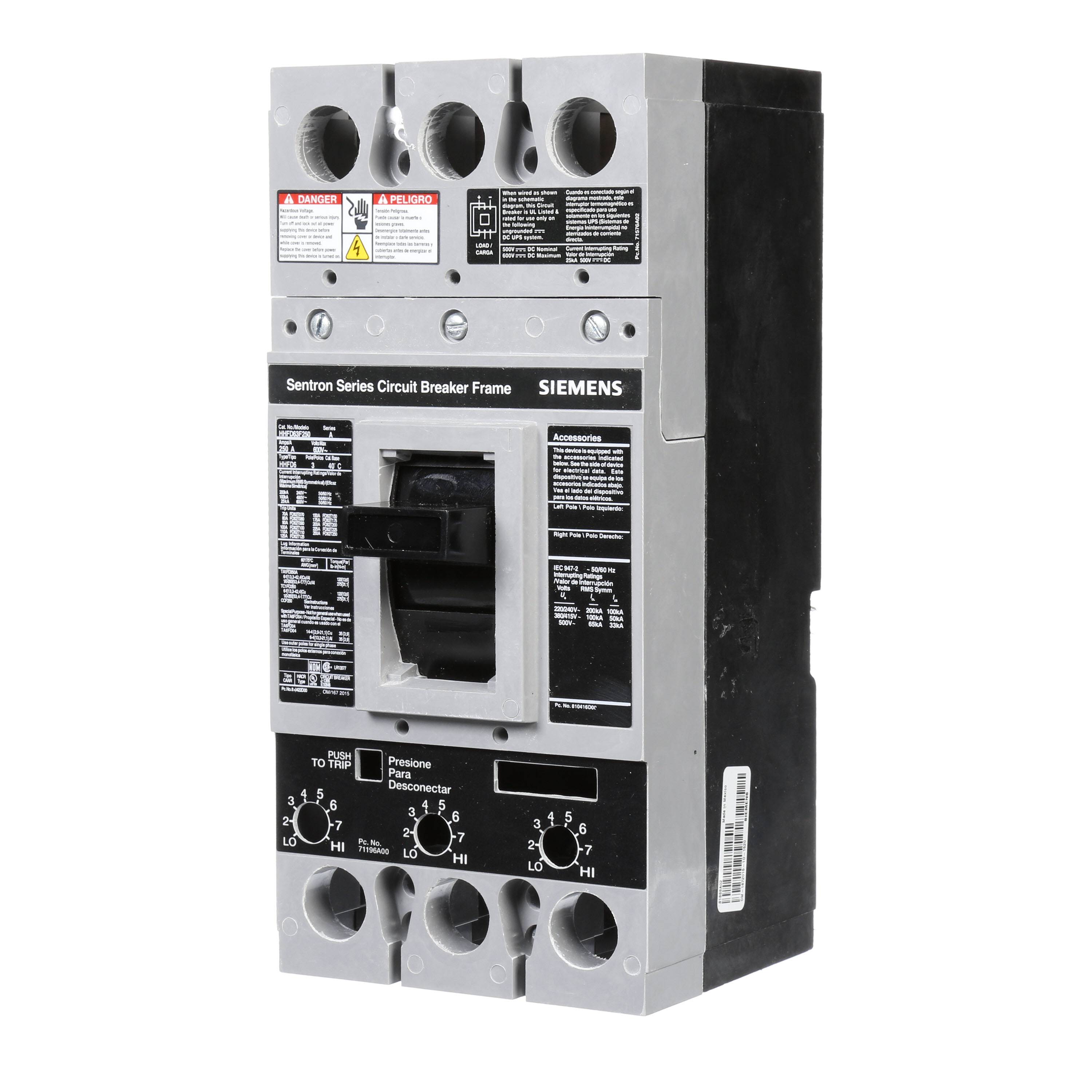 Siemens Sentron™ HHFD63F250 Type HHFD6 Low Voltage Molded Case Circuit ...