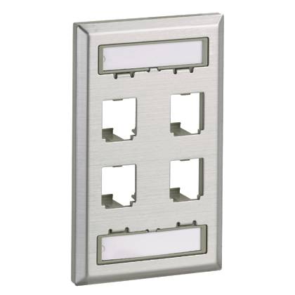 Panduit® Mini-Com® PanNet® CFPL4SY Flat Vertical Faceplate, 1 Gangs, 4 ...