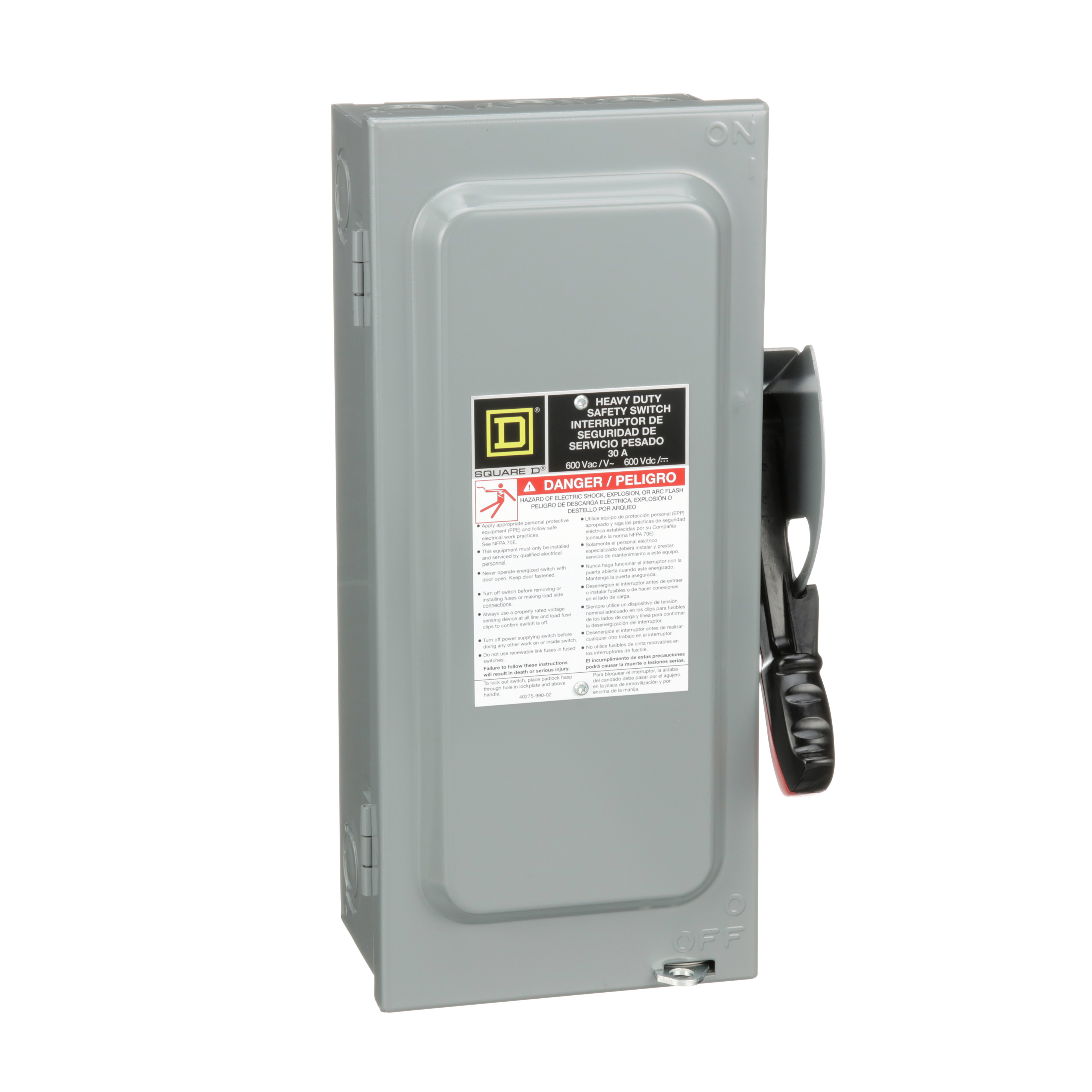 Square D™ HU361 Heavy Duty Non-Fused Safety Switch, 600 VAC/VDC, 30 A ...