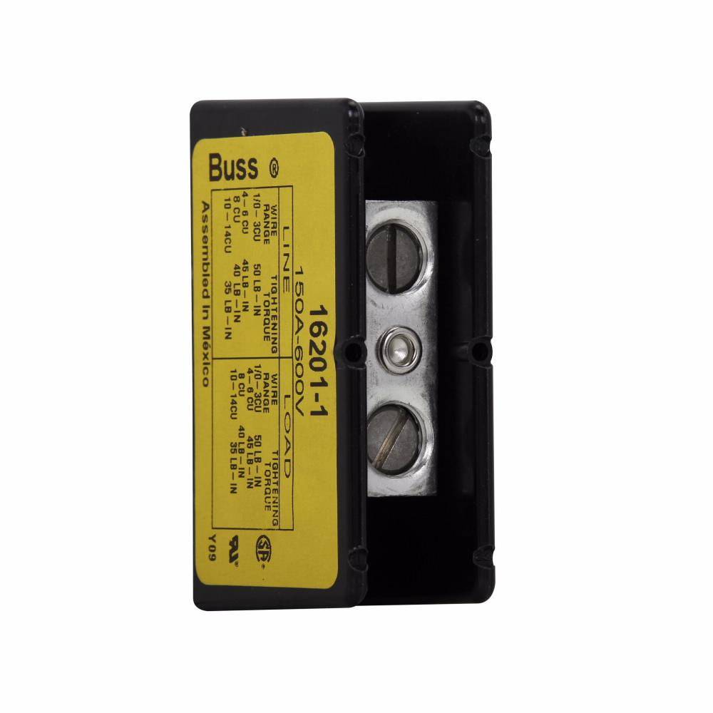 Bussmann 16201-1 Splicer Power Terminal Block, 600 VAC/VDC, 150 A, 1 Pole, 14 to 1/0 AWG Wire ...
