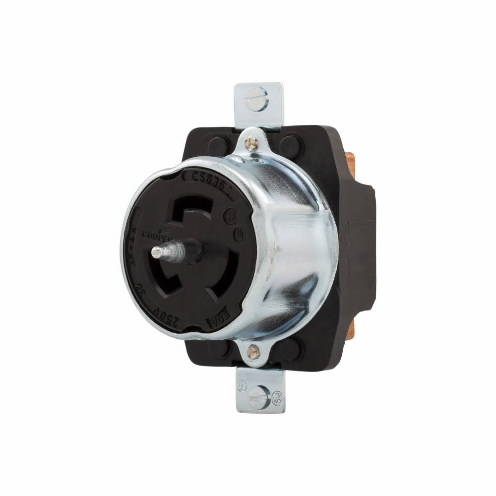 EATON CS8369 3-Phase Single Locking Receptacle, 250 VAC, 50 A, 3 Poles ...