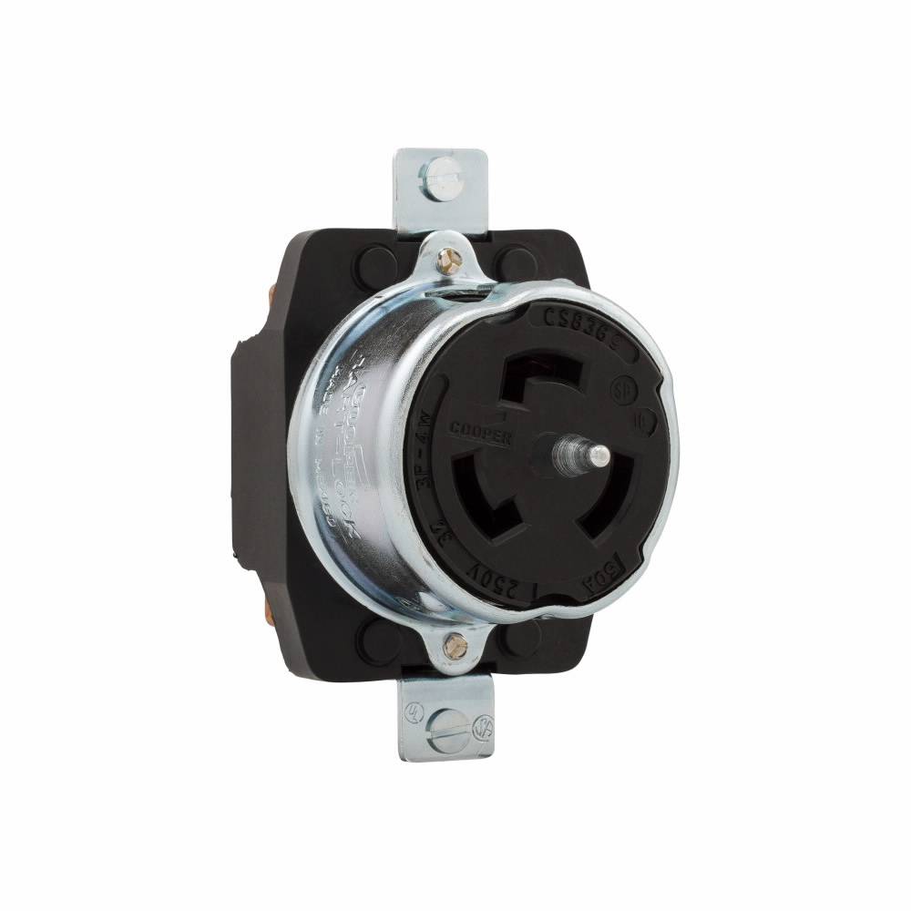EATON CS8369 3-Phase Single Locking Receptacle, 250 VAC, 50 A, 3 Poles ...