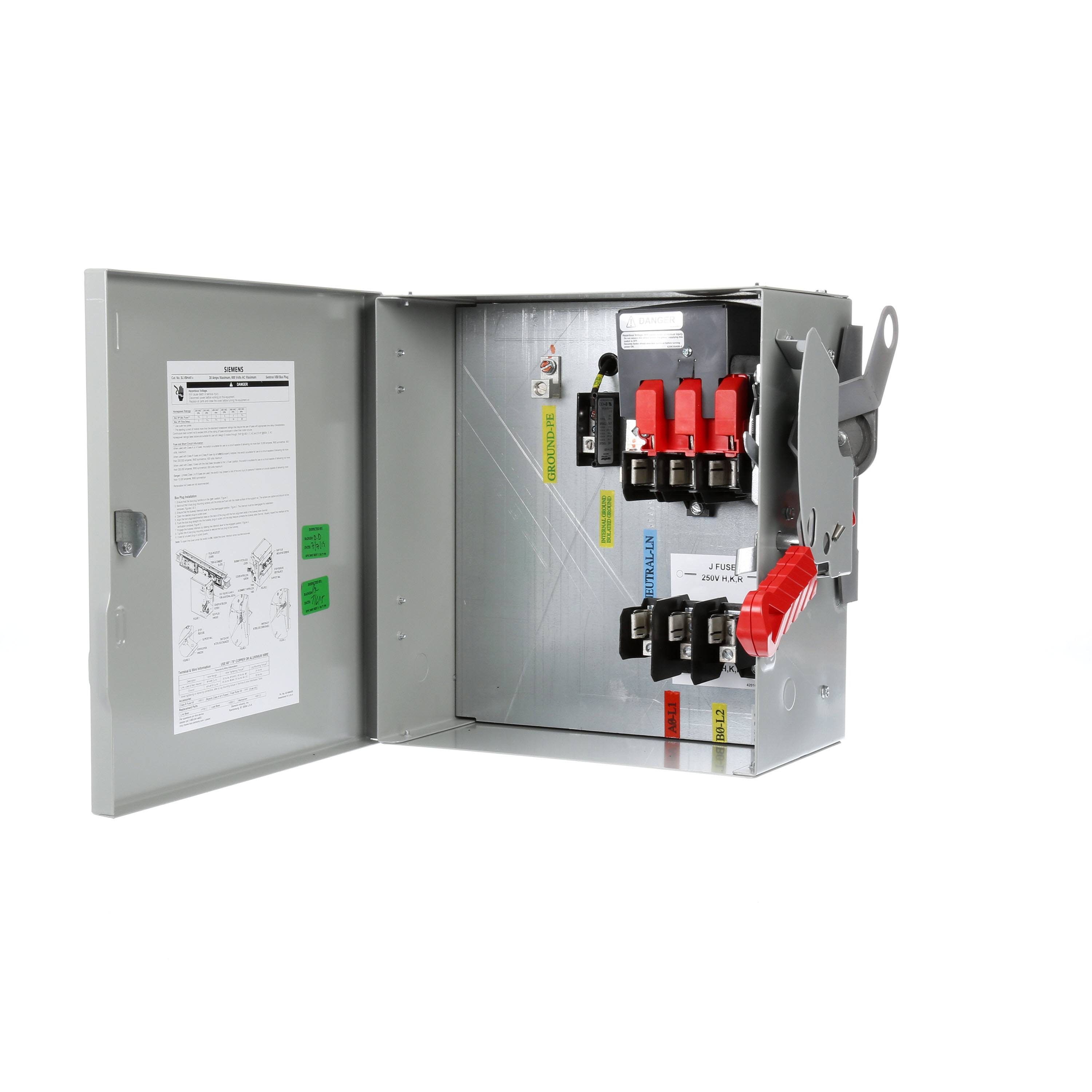 Sentron™ SLVBH4610G Heavy Duty Fusible Switch Plug, 600 VAC, 30 A, 4 ...