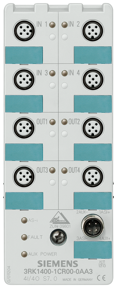 Siemens 3RK1400-1CR00-0AA3 AS-I K60 Compact St&ard Slave Digital I/O Module, 4 Inputs, 4 Outputs