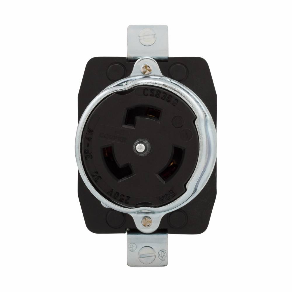 EATON CS8369 3-Phase Single Locking Receptacle, 250 VAC, 50 A, 3 Poles ...