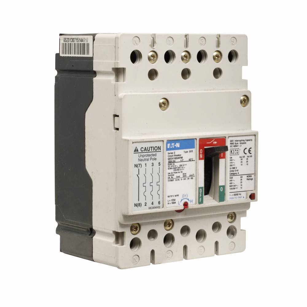 EATON GEE4160FFM Type GE Molded Case Circuit Breaker, 600Y/347 VAC, 160 ...