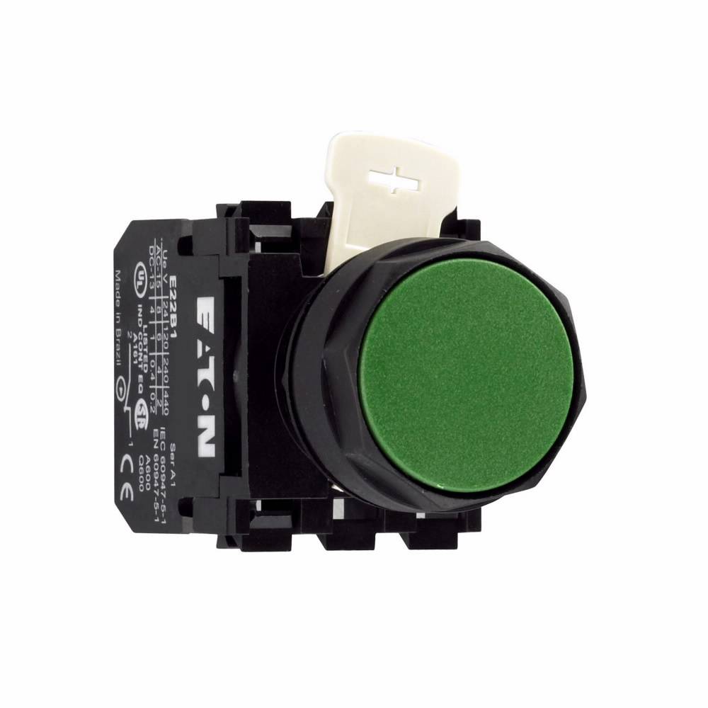 EATON E22PB3A Heavy Duty Non-Illuminated Pushbutton, 22.5 mm, 1NO Contact, Green