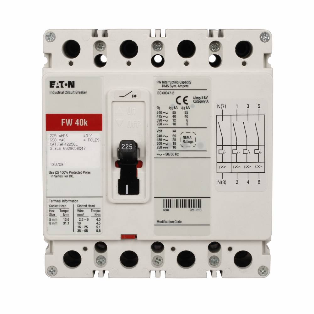 EATON FWF4063L C Series Type FWF Molded Case Circuit Breaker, 690 VAC ...