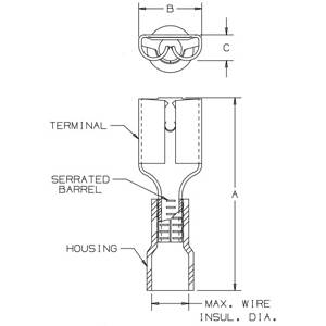 22 to 18 AWG, Panduit DV18-250B-MY Female Disconnect, Red