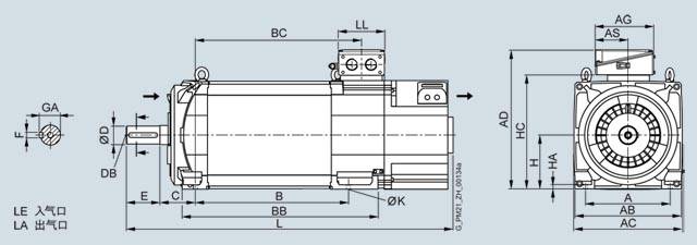 Siemens 1PH82261DB000FA1 1PH8 Compact Forced Ventilation DE to NDE ...