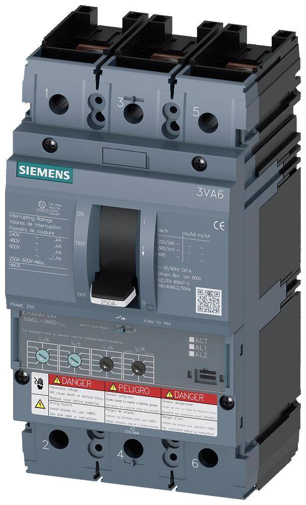Siemens 3VA6210-6HM32-0AA0 3VA6, 3, 600, 480 V, 100 A, 22kAIC at 600V ...